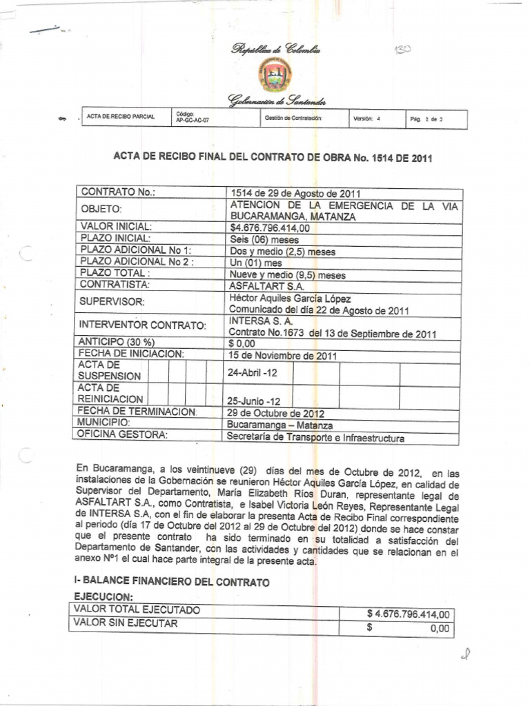 Acta recibo final 130 | PDF
