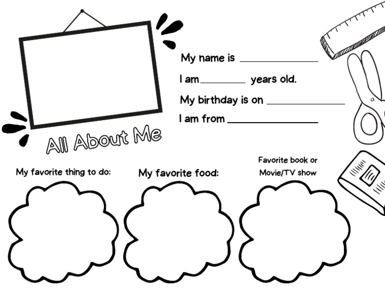 All About Me Black and White Worksheet | PDF