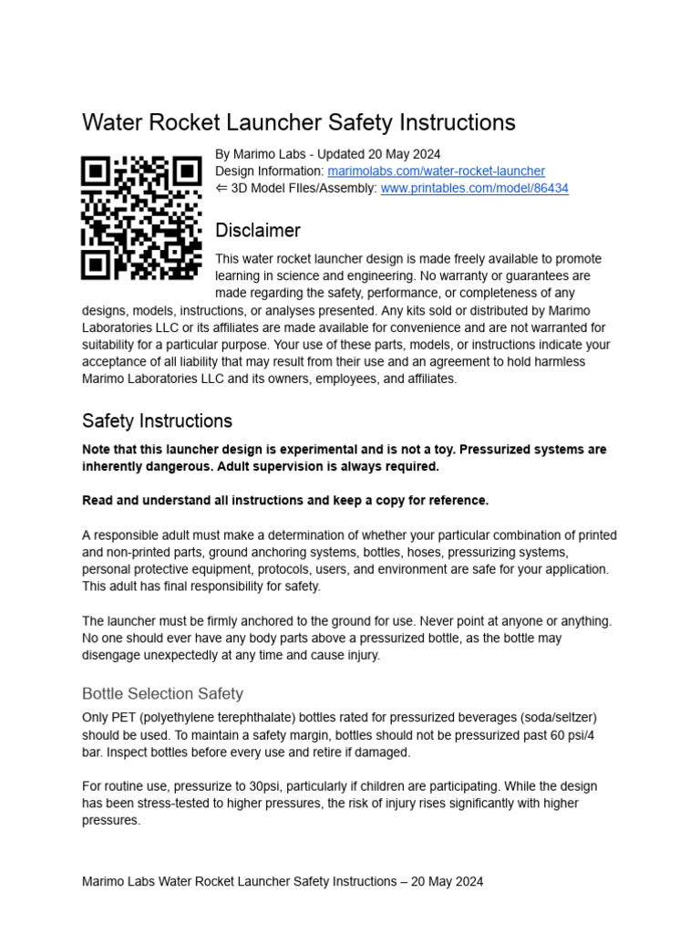 Water Rocket Launcher Safety Instructions | PDF