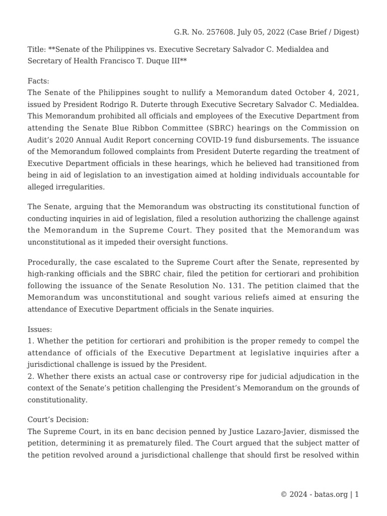 Case Brief Constitutional Law | PDF | Separation Of Powers | Politics