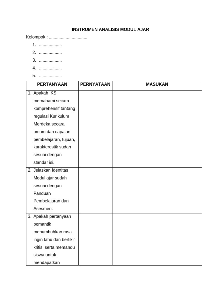 Instrumen Analisis Modul Ajar | PDF