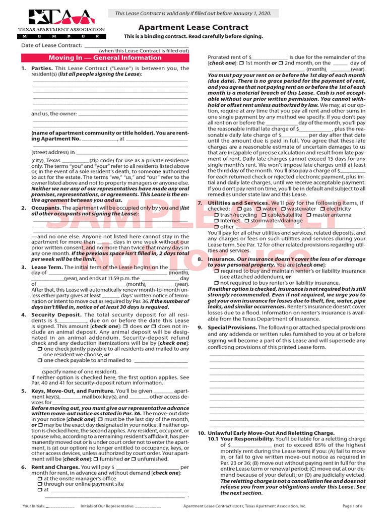 2017 Apartment Lease Contract For Website | PDF | Lease | Indemnity