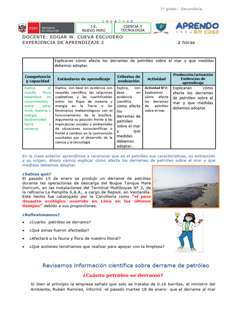 Exp2-Secundaria-1-Explicamos Como Afectan Los Derrames de Petroleo-Act02 | PDF