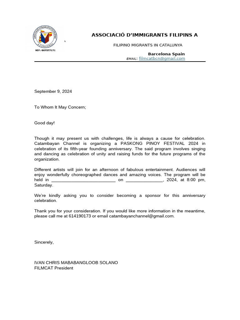 ANNIVERSARY Solicitation Letter | PDF