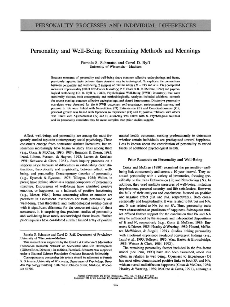 Ryff & Schmutte1997 Personality and PWB | PDF