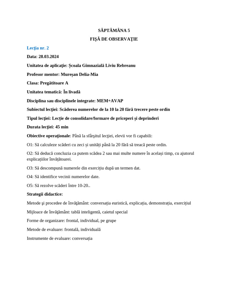 Fisa de Observatie 28.03 MEM | PDF