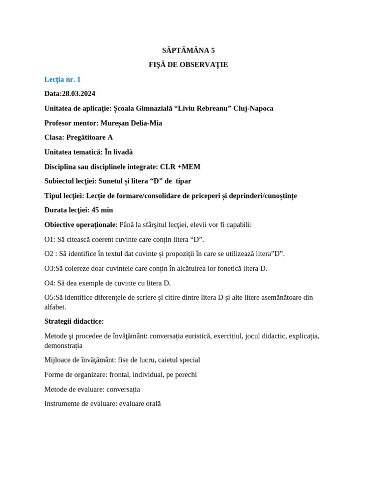 Fisa de Observatie 28.03 CLR 2 | PDF