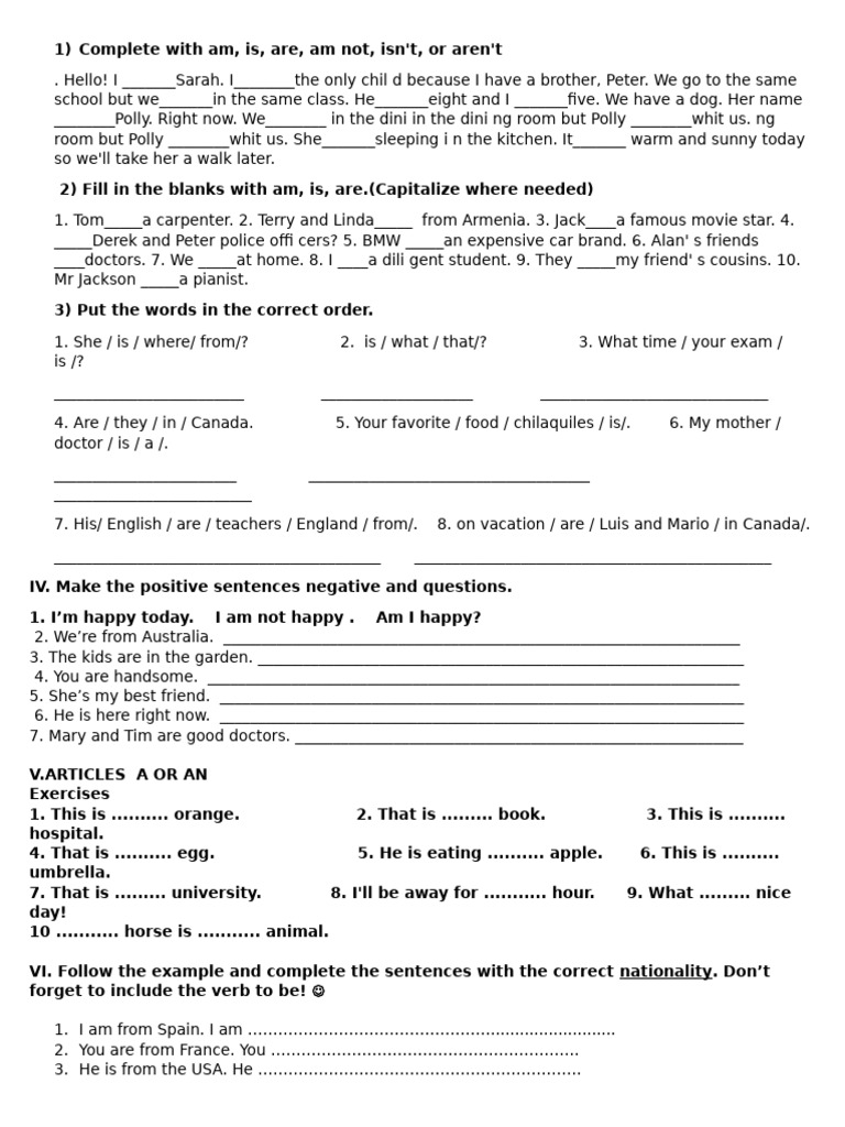 Verb To Be Mock Exam | PDF | Languages | Language Arts & Discipline