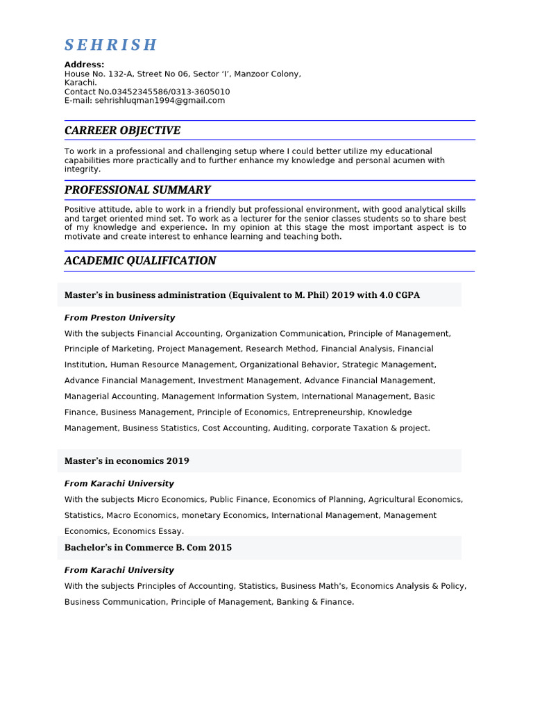 Sehrish Luqman CV | PDF