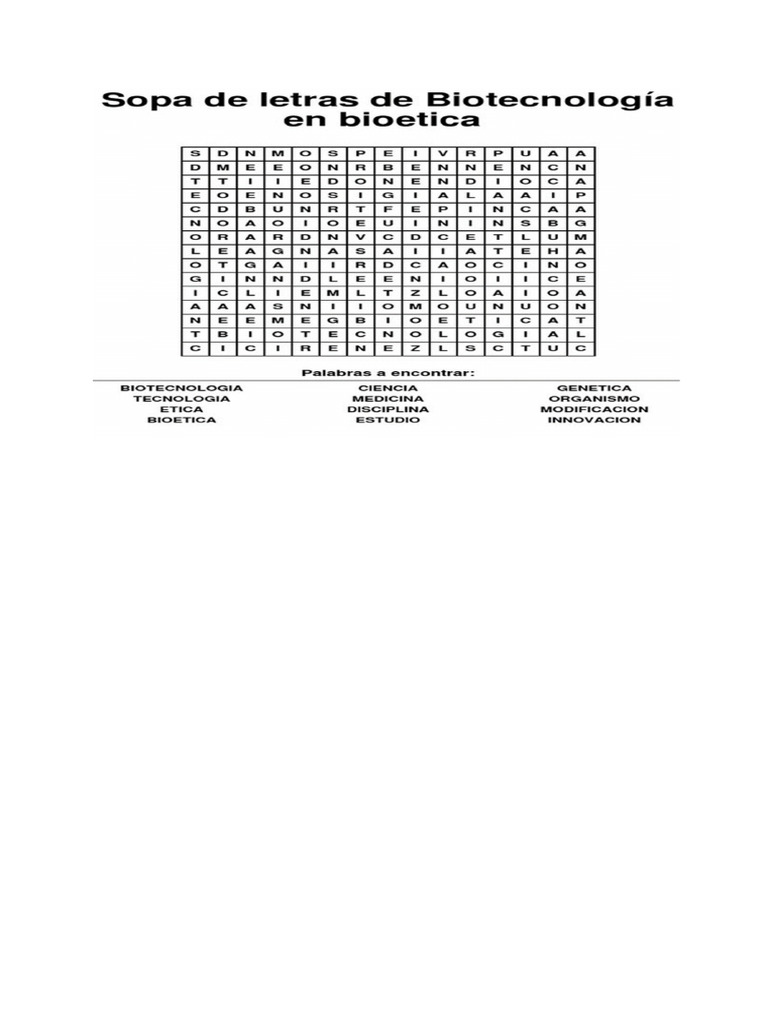 SOPA DE LETRAS BIOETICA | PDF