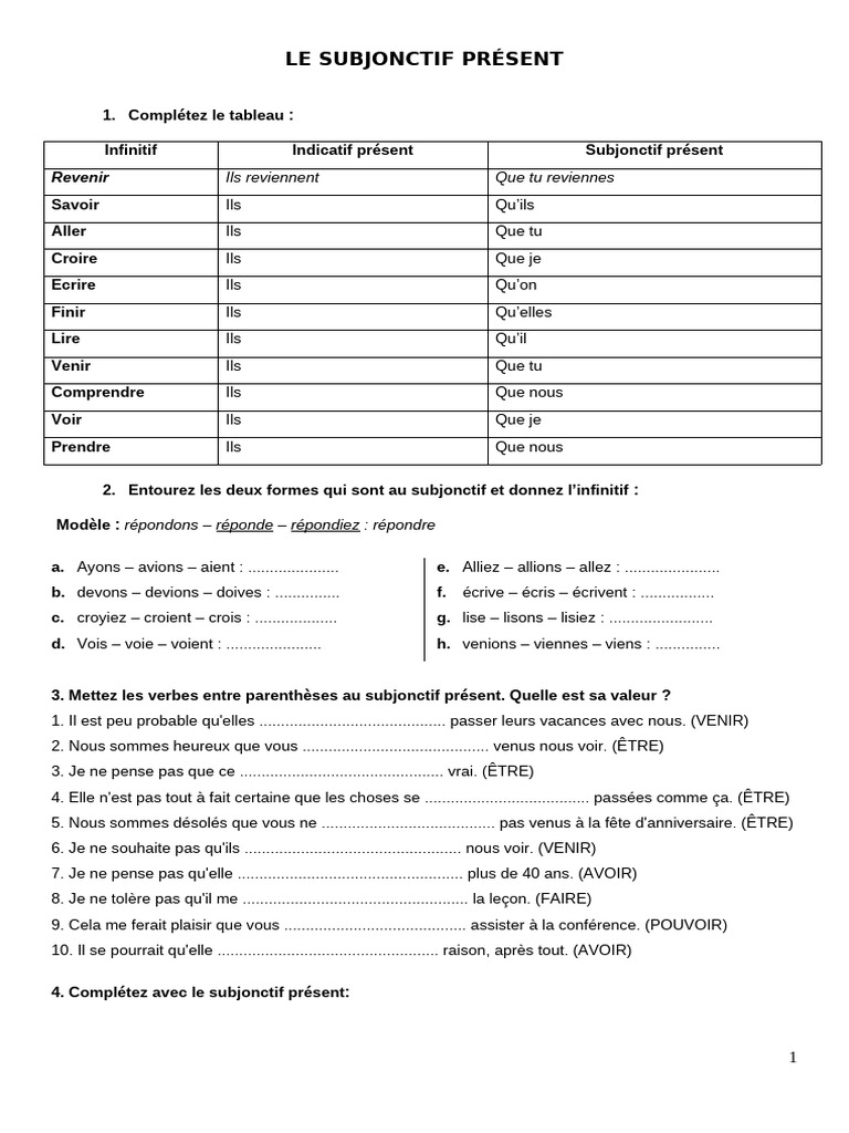 0 Le Subjonctif Present | PDF