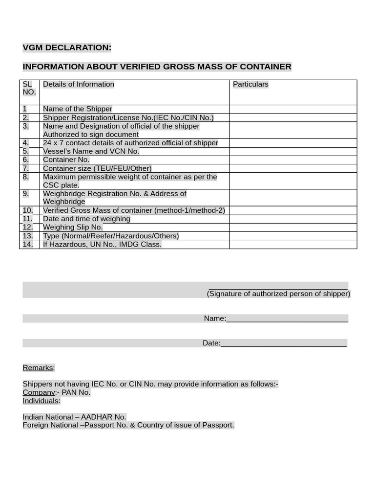 In VGM Declaration | PDF | Business