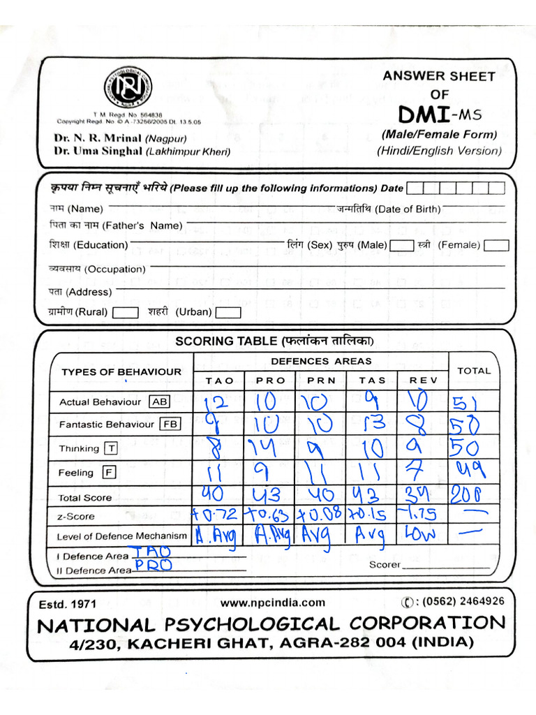 DMI Scoring Table | PDF