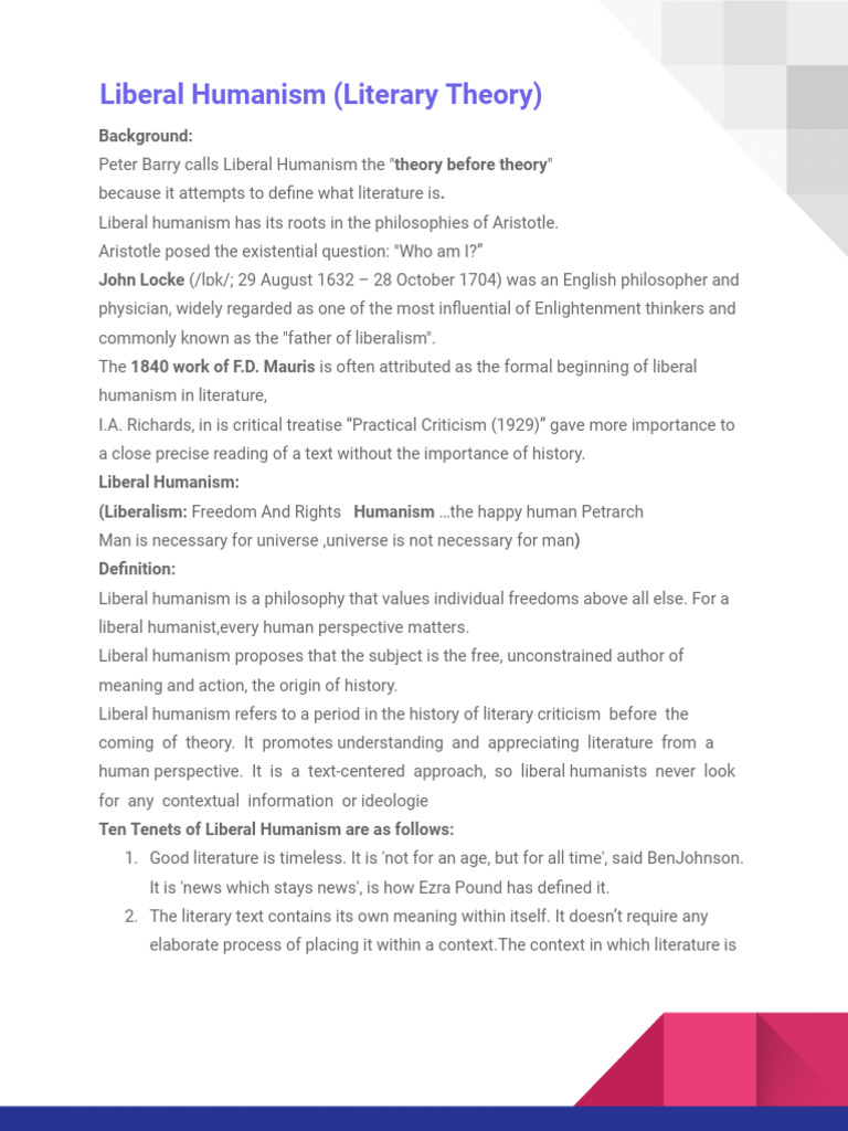 BS English Semester 6 Topic 1-Liberal Humanism | PDF | Humanism ...