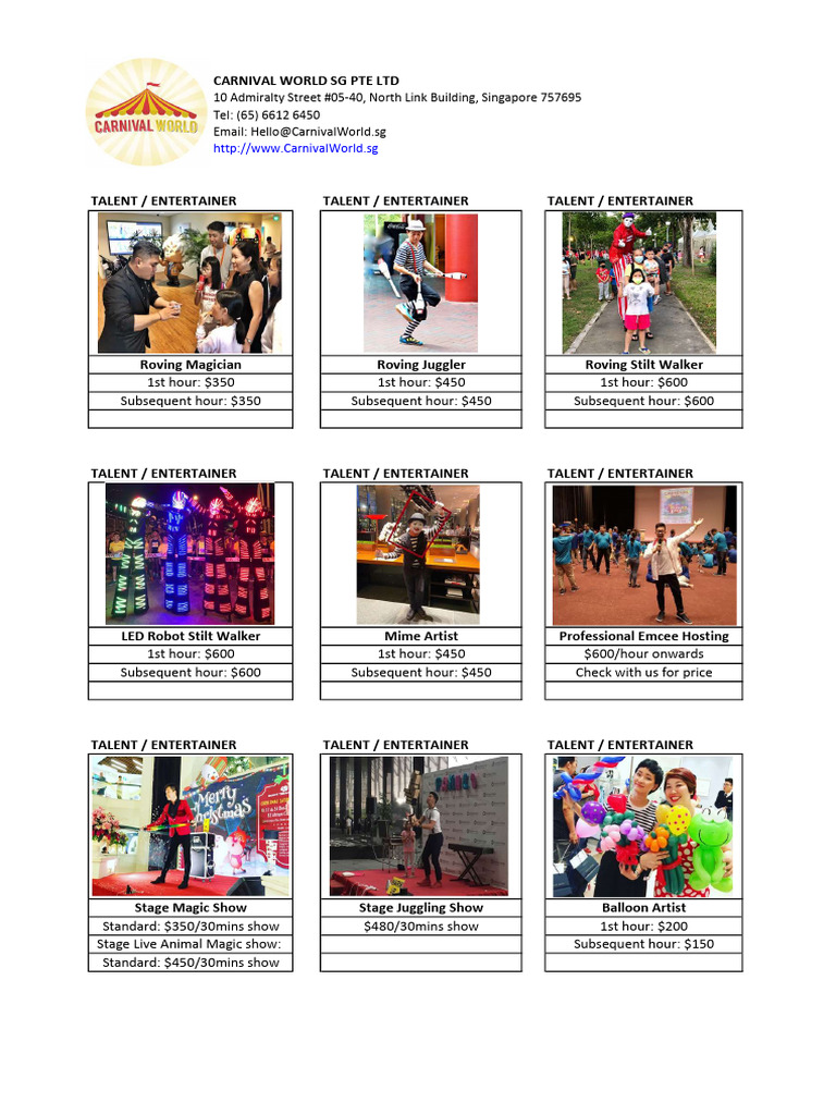 Talents Fringe Activity Price List 2023 | PDF