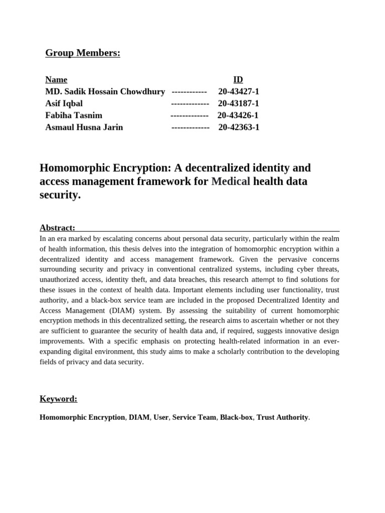 Homomorphic Encryption A Decentralized Identity and Access Management ...