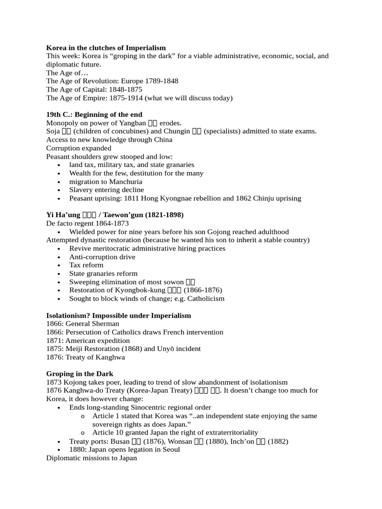 Modern Korean History Class Notes | PDF