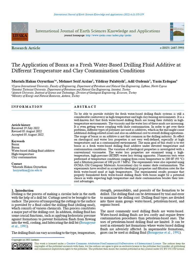 The Application of Borax As A Fresh Water Based Drilling Fluid Additive ...