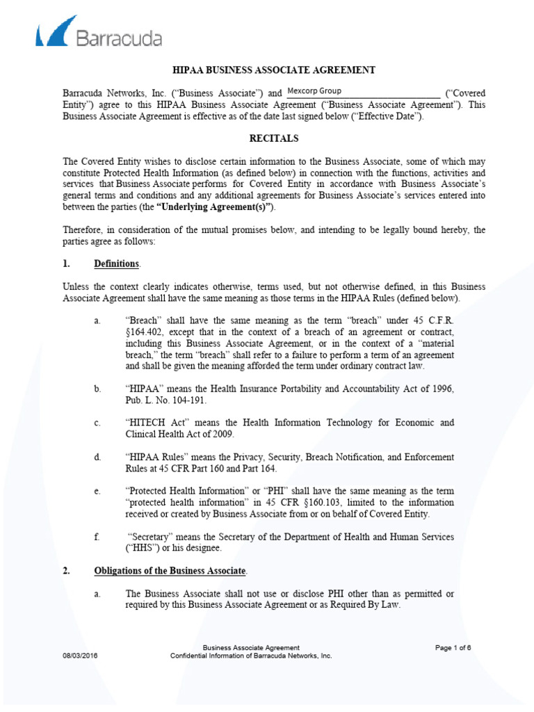 HIPAA Business Associate Agreement | PDF