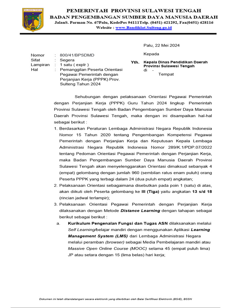 Surat Pemanggilan Peserta PPPK Gel.3 (Tiga) Angkatan 13-18 Fix | PDF