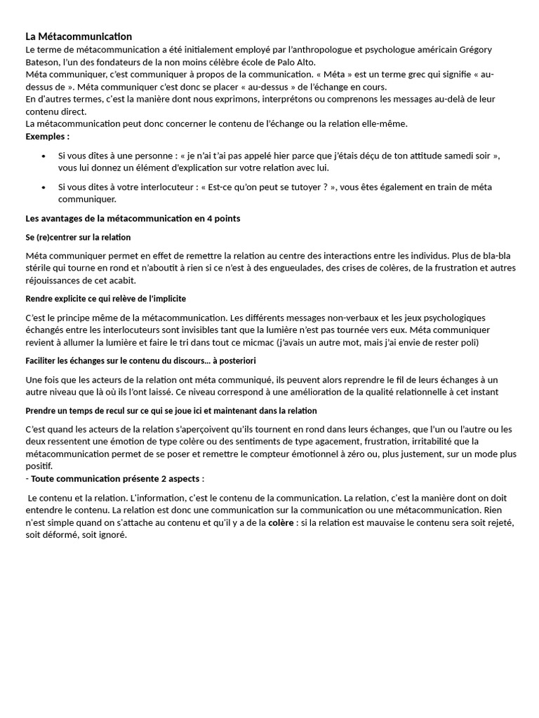 La Métacommunication | PDF