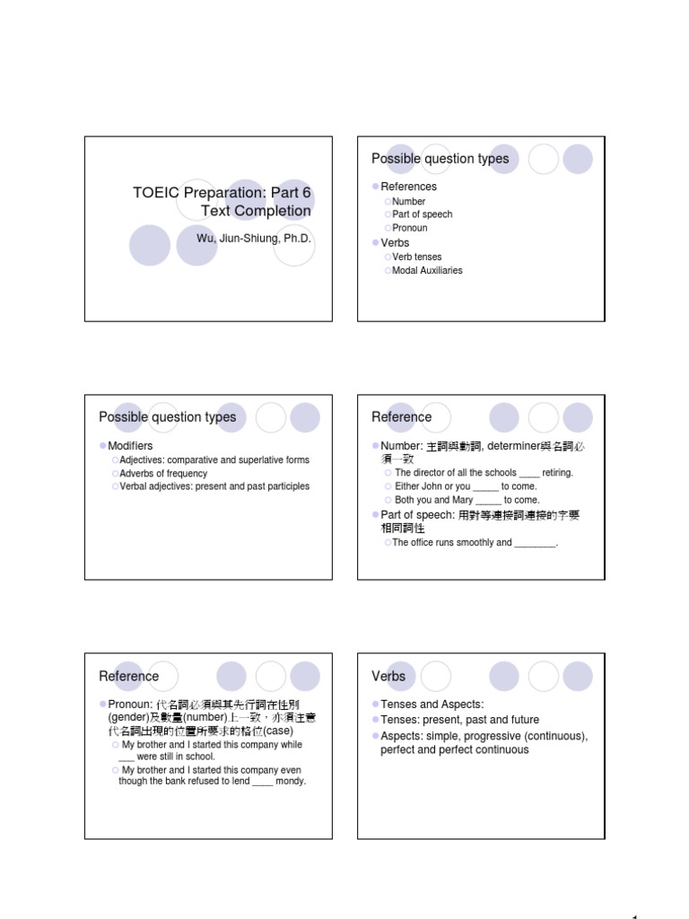TOEIC Preparation: Part 6 Text Completion: Possible Question Types | PDF