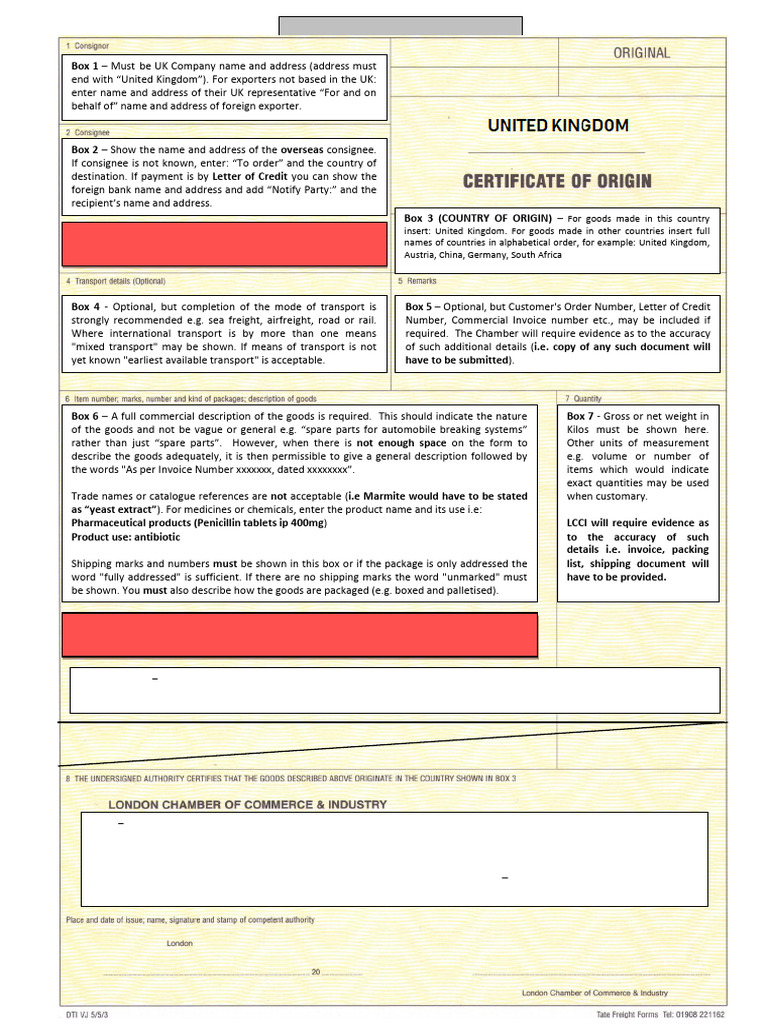 UK Certificate of Origin Guidance Notes Brief | PDF