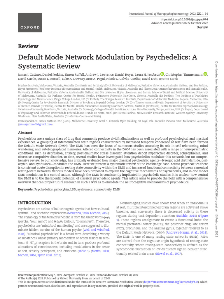Default Mode Network Modulation by Psychedelics | PDF