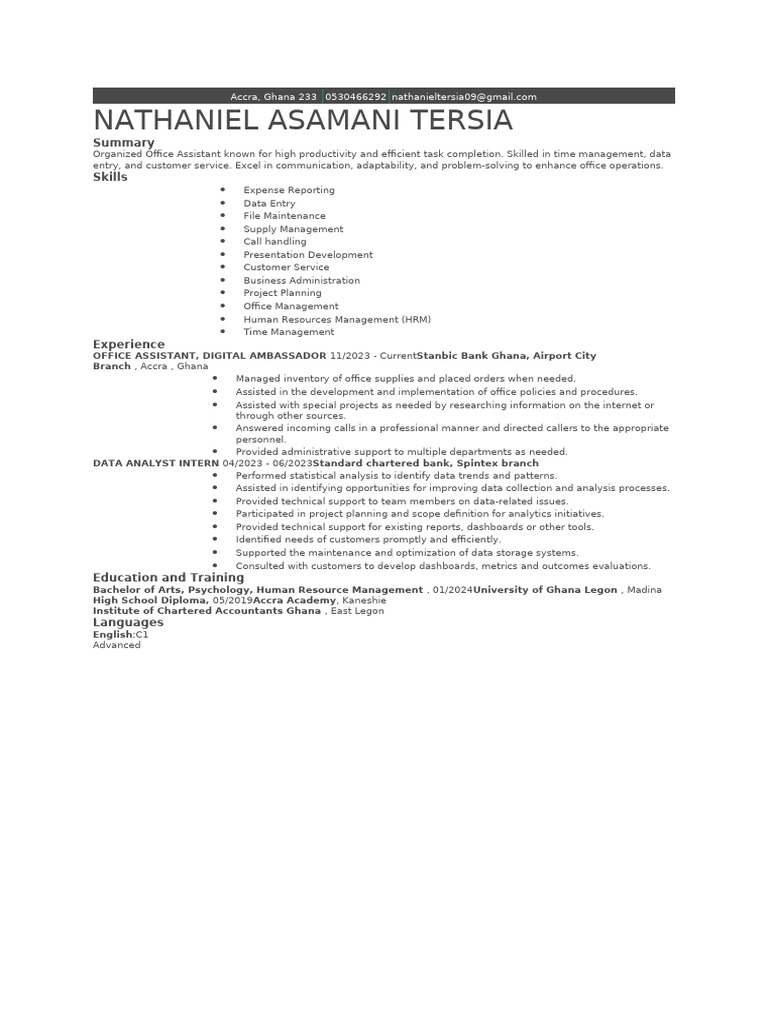 Nathaniel Asamani Tersia: Skills | PDF