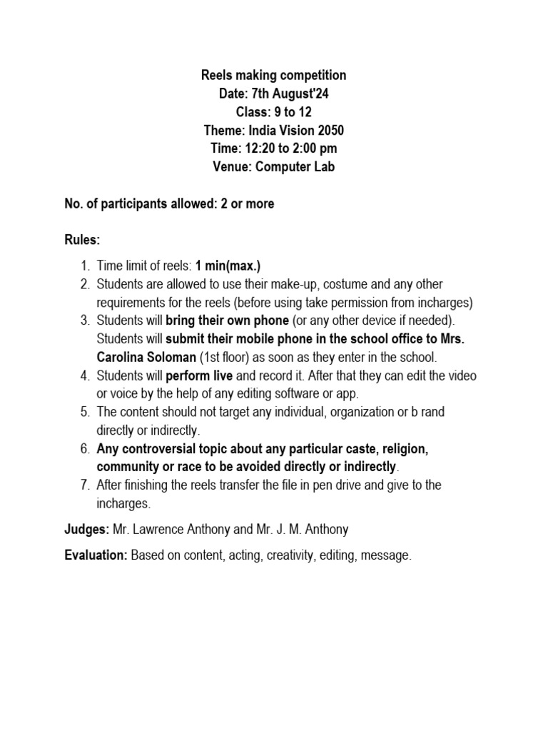 Reels Making Competition | PDF
