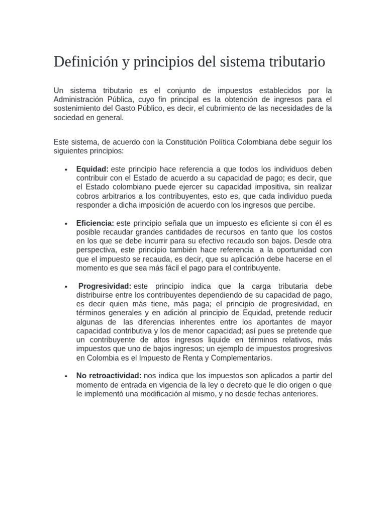Definición y principios del sistema tributario | PDF Definición y principios del sistema tributario | PDF