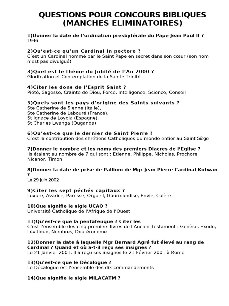 Questions Pour Concours Bibliques | PDF
