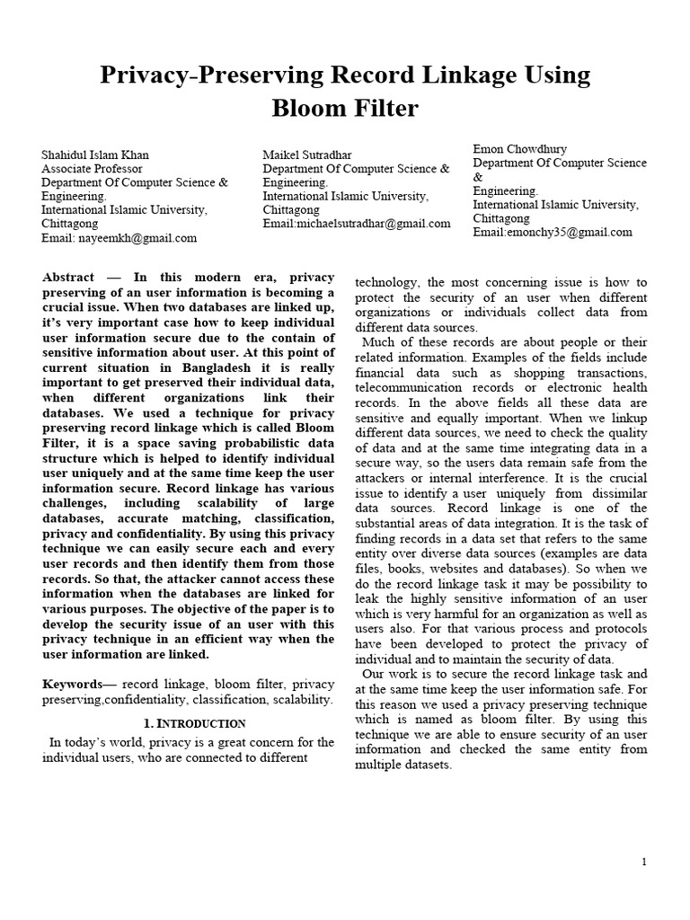 2022-Privacy Preserving Record Linkage Using Bloom Filter | PDF