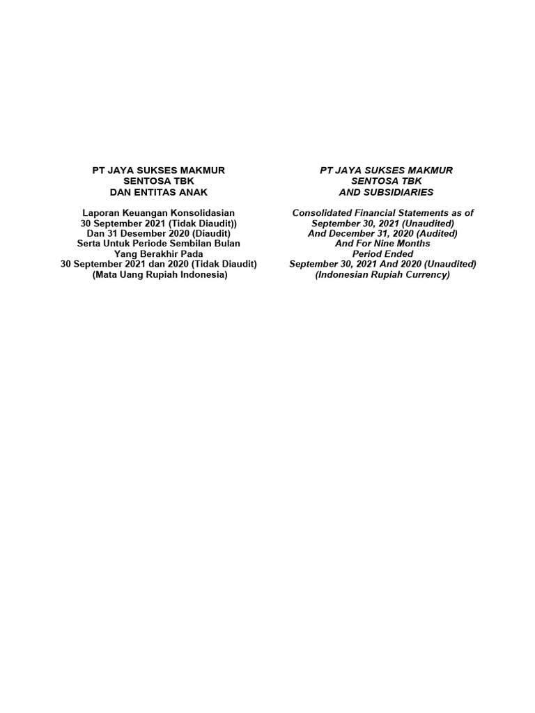 Report PT JSMS Billingual Sept 2021 | PDF | Equity (Finance ...