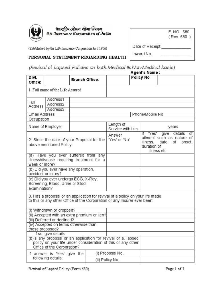 Lapsed Policy Revival Form Guide | PDF