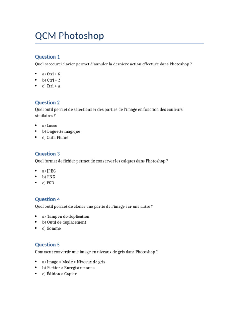 QCM Photoshop | PDF