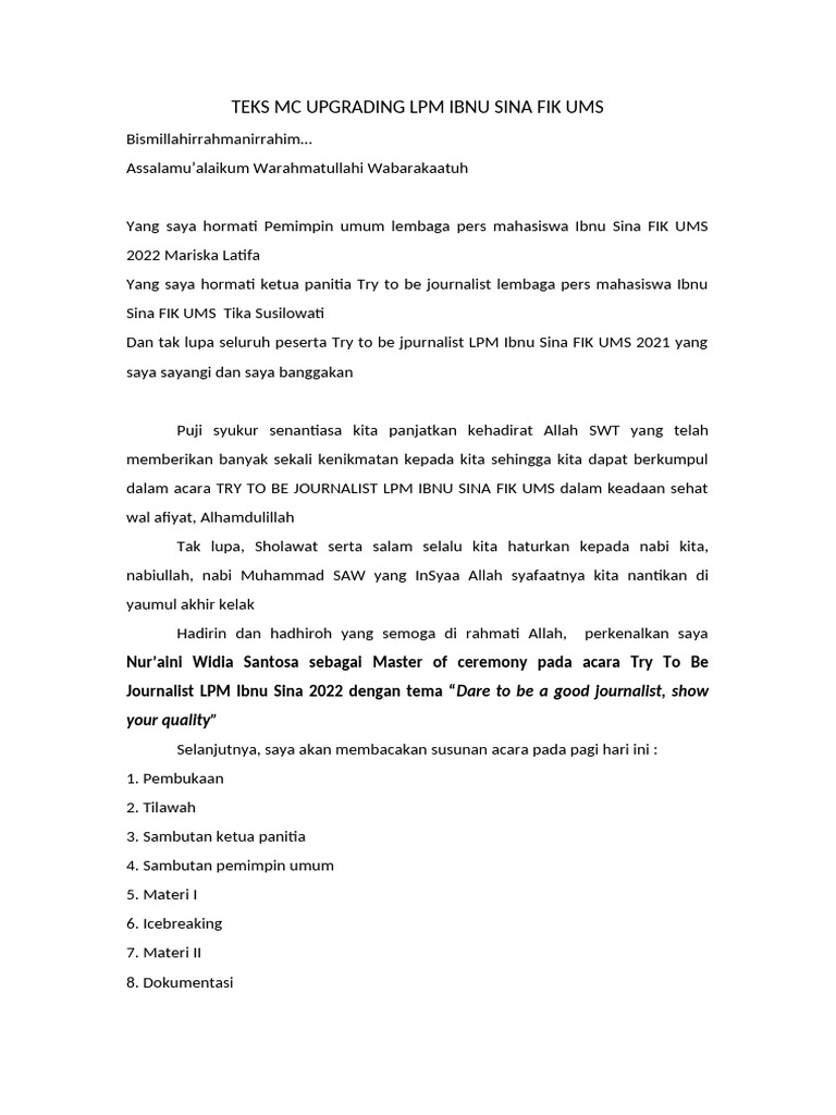 Teks MC TTBJ 2022 | PDF