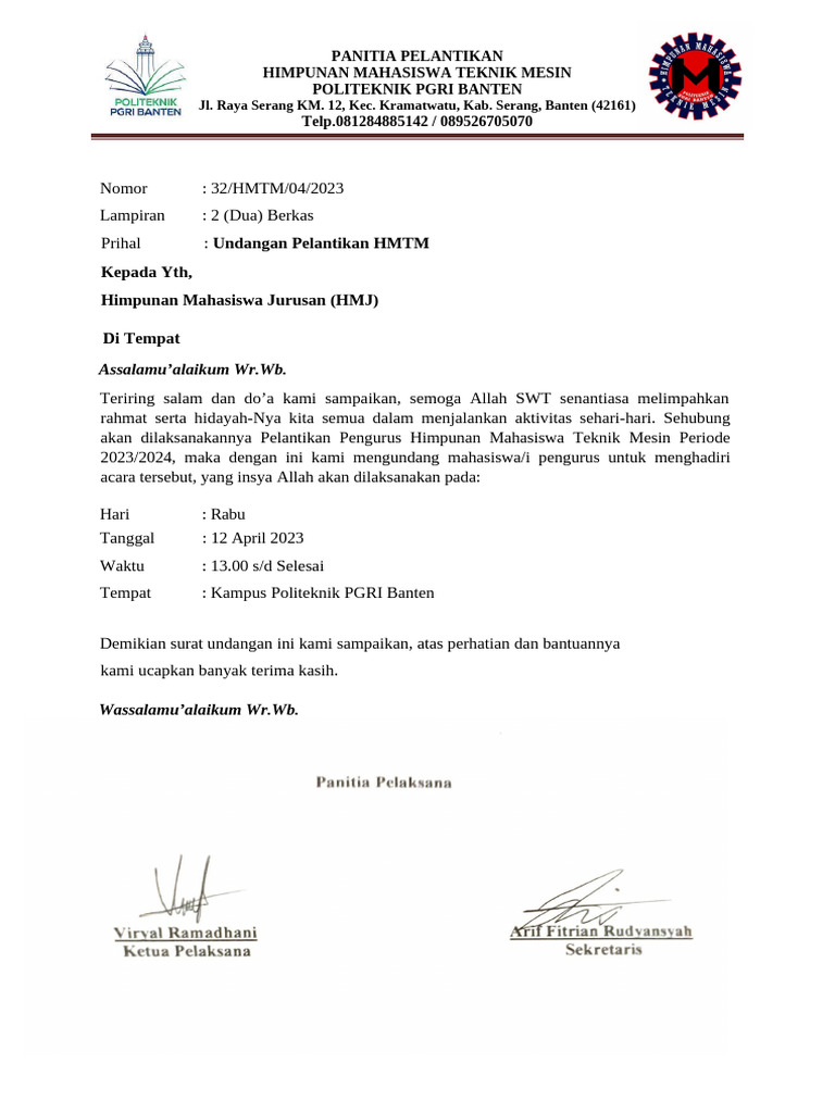 Undangan Pelantikan HMJ | PDF