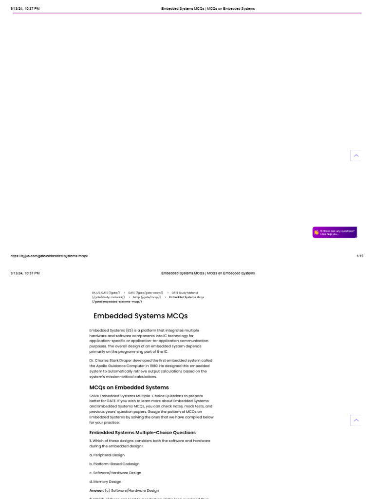 Embedded Systems MCQs - MCQs On Embedded Systems | PDF