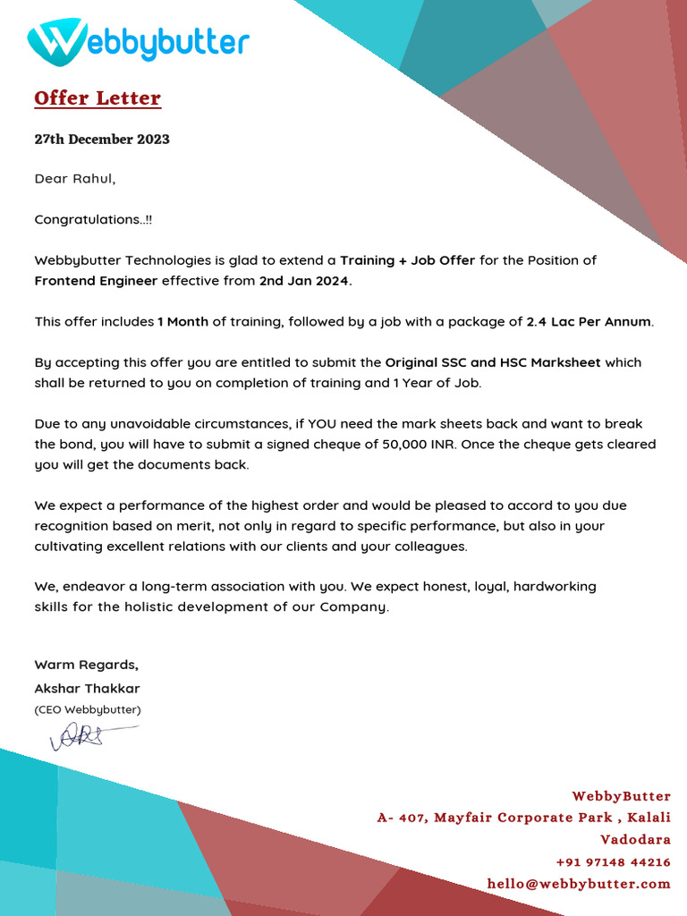 Offer Letter Training + Job Offer | PDF