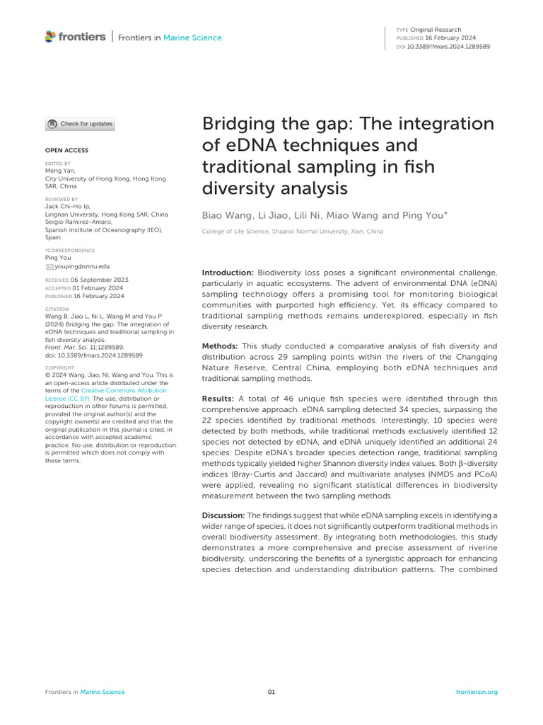 Bridging The Gap The Integration of eDNA Techniques and Traditional ...