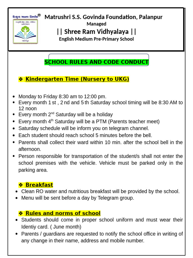 School Rules and Code Conduct | PDF