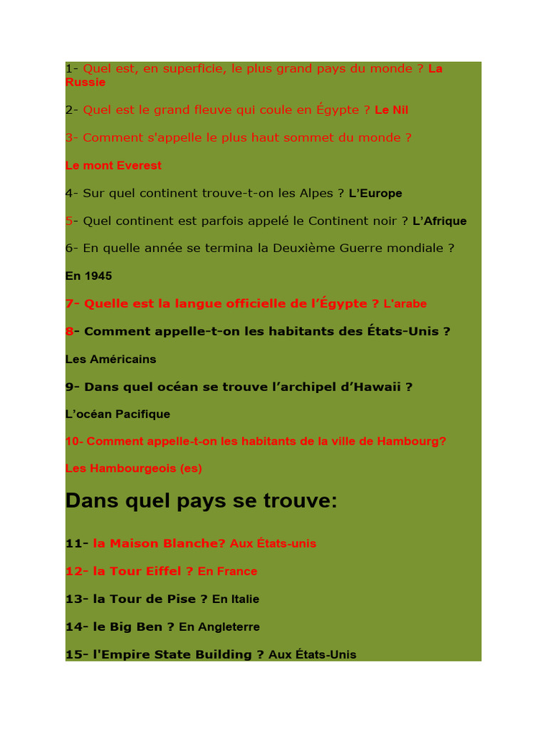 Questions Genie en Herbe 1 | PDF