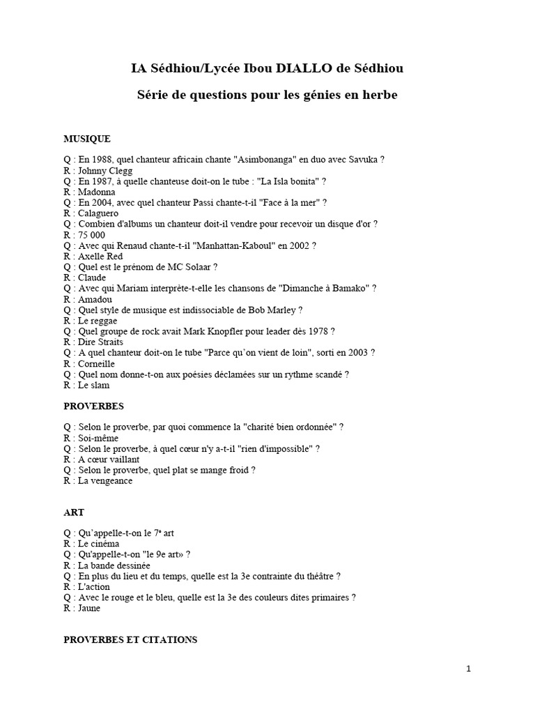 Génie en Herbe 1000-QUESTIONS | PDF