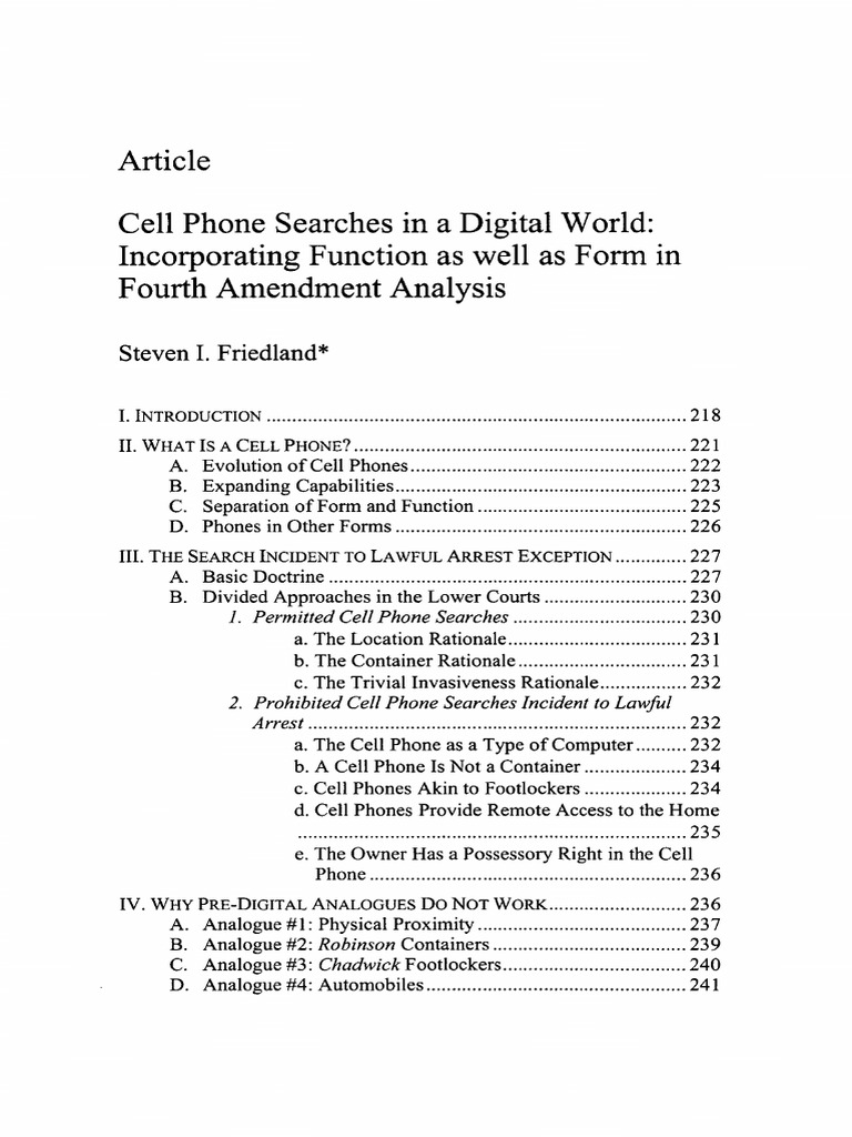 Friedland Cell Phone Searches in A Digital World | PDF
