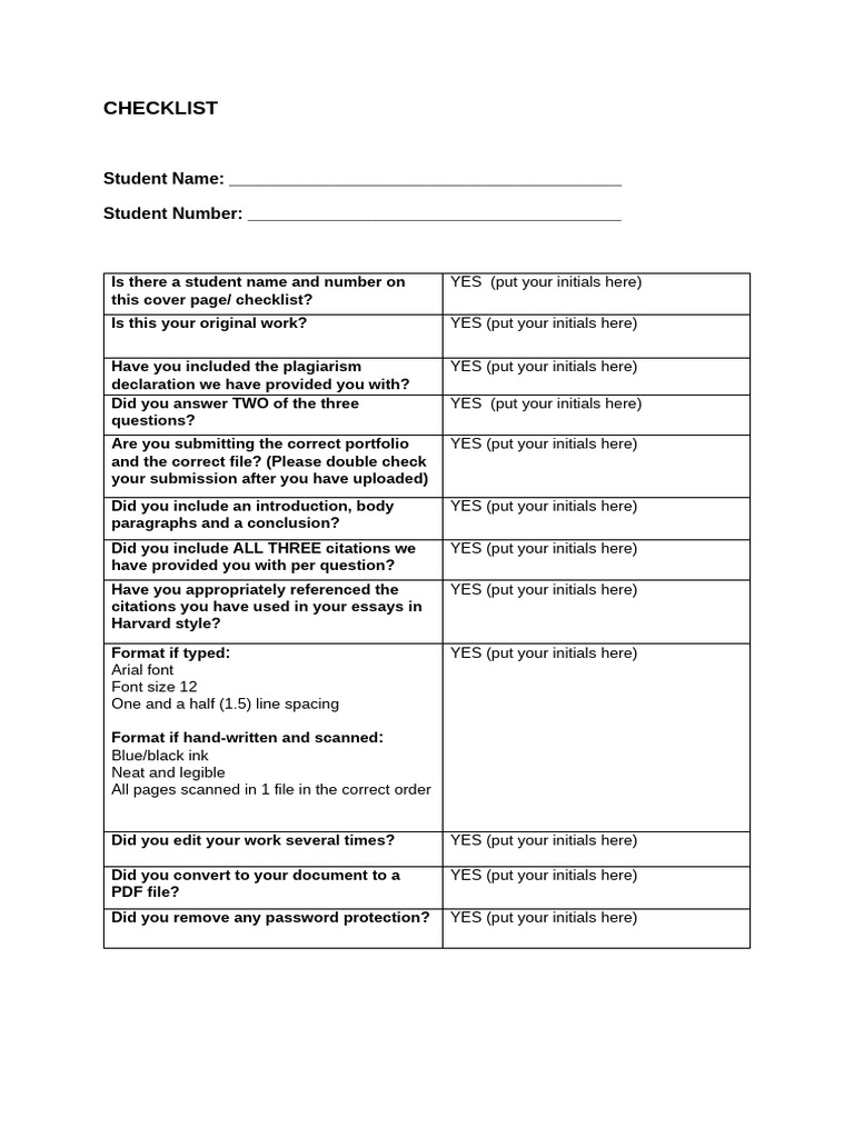 Checklist and Declaration | PDF