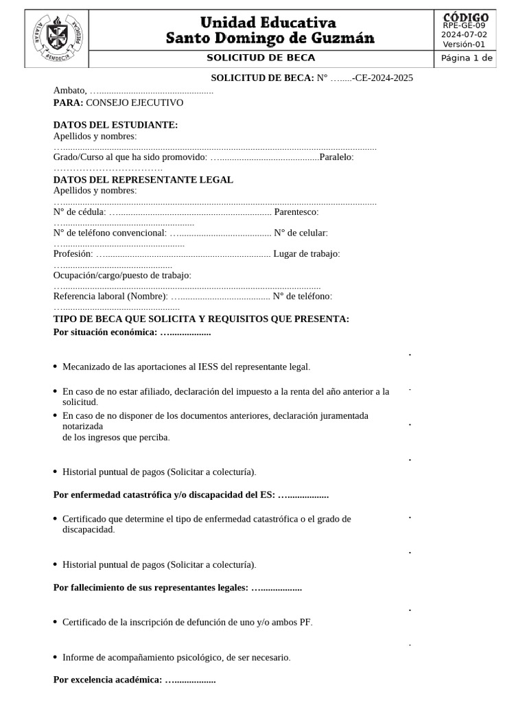 RPE-GE-09 Solicitud de Beca | PDF