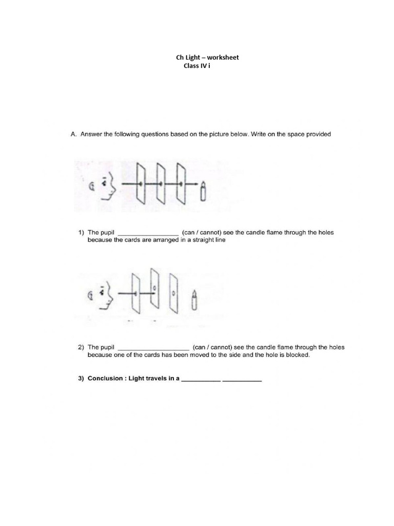 Class IV Cambridge Science CH Light Worksheet | PDF