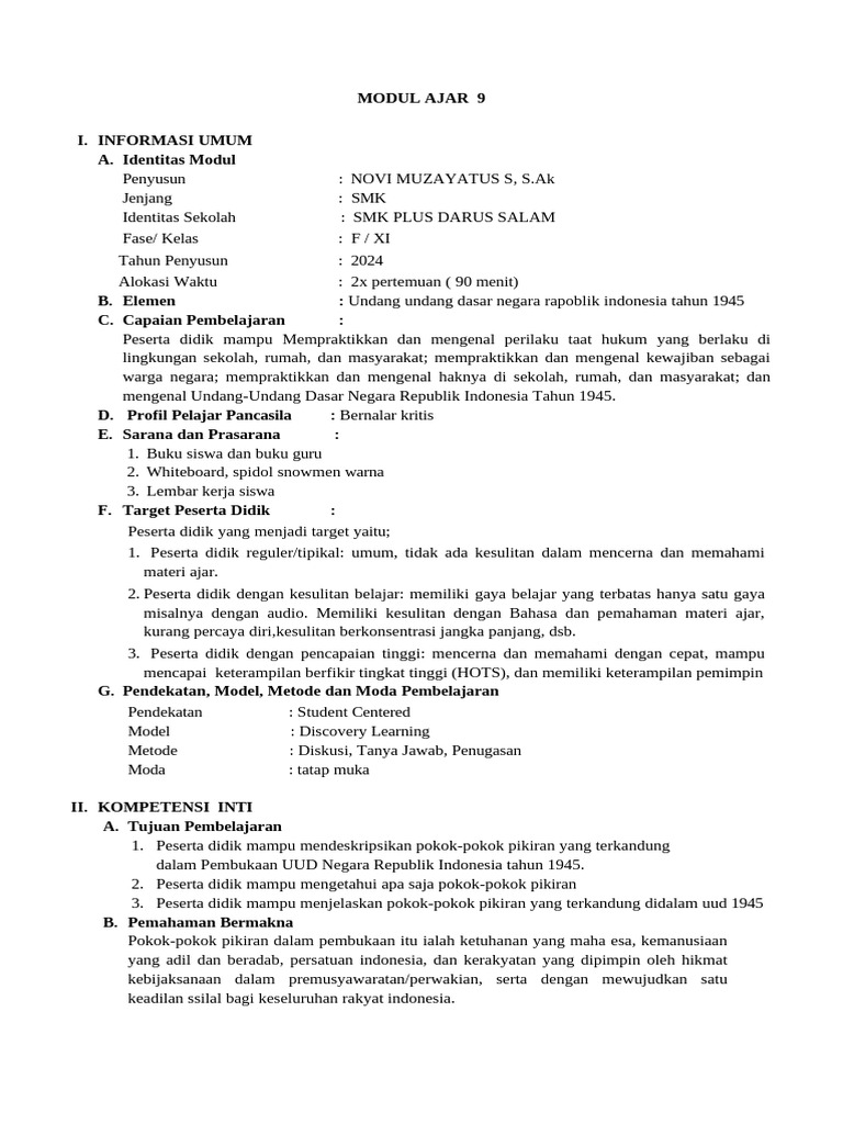 MODUL AJAR 9 | PDF
