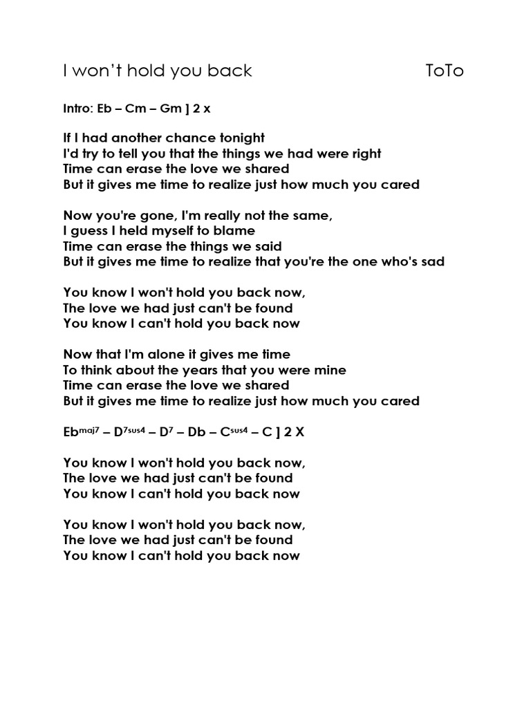 I Won't Hold You Back - ToTo | PDF
